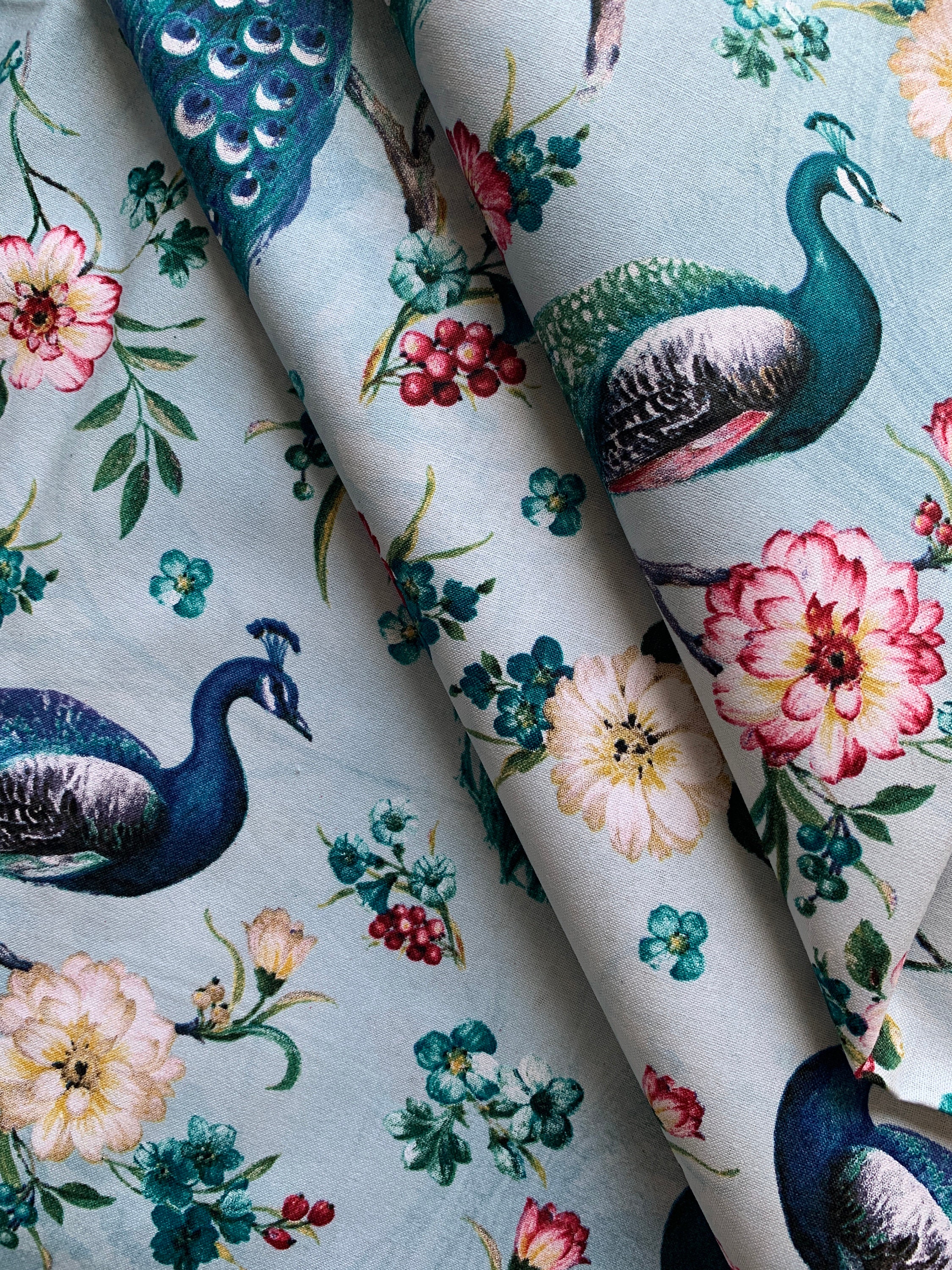 Peacock Fabric Blue Feathered Peacock 100% Cotton Fabric | Etsy