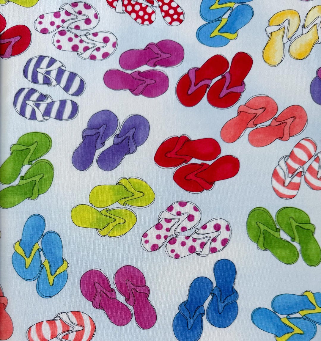 Flip Flops Cotton Fabric, Loralie Fabrics, Summer Sandals, Light Blue ...