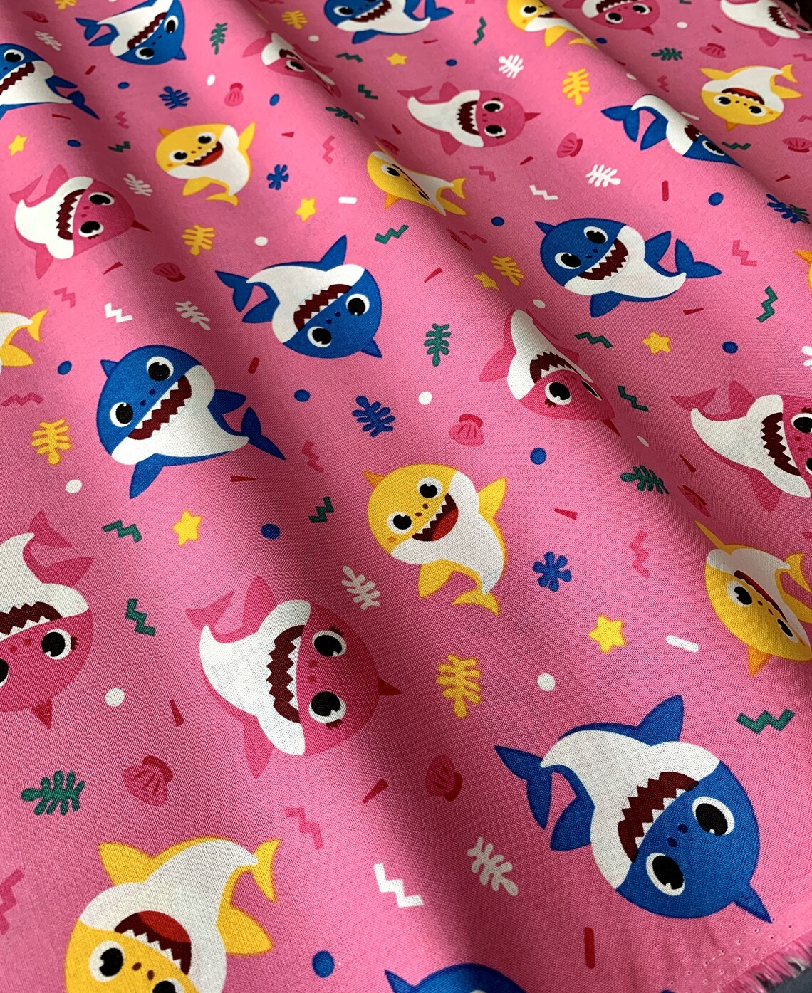 Baby Shark 100% Cotton Fabric Pinkfong Shark Family Party - Etsy