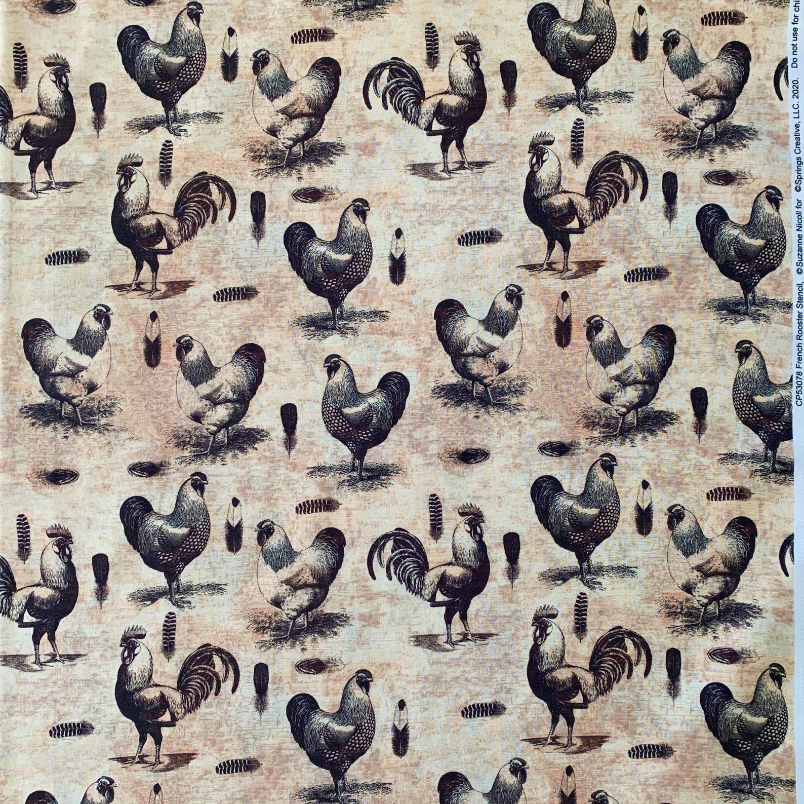 French Rooster 100% Cotton Fabric Fabric With Chickens and | Etsy