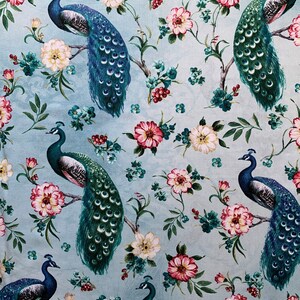 Peacock Fabric Blue Feathered Peacock 100% Cotton Fabric | Etsy