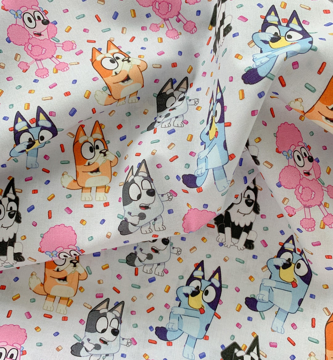 Bluey and Friends Sprinkles on Blue Cotton Fabric, NEW Disney Bluey ...