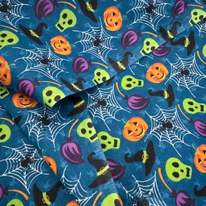 Halloween Fabric, Creepy Things, Navy Blue Cotton, Quilting & Craft ...