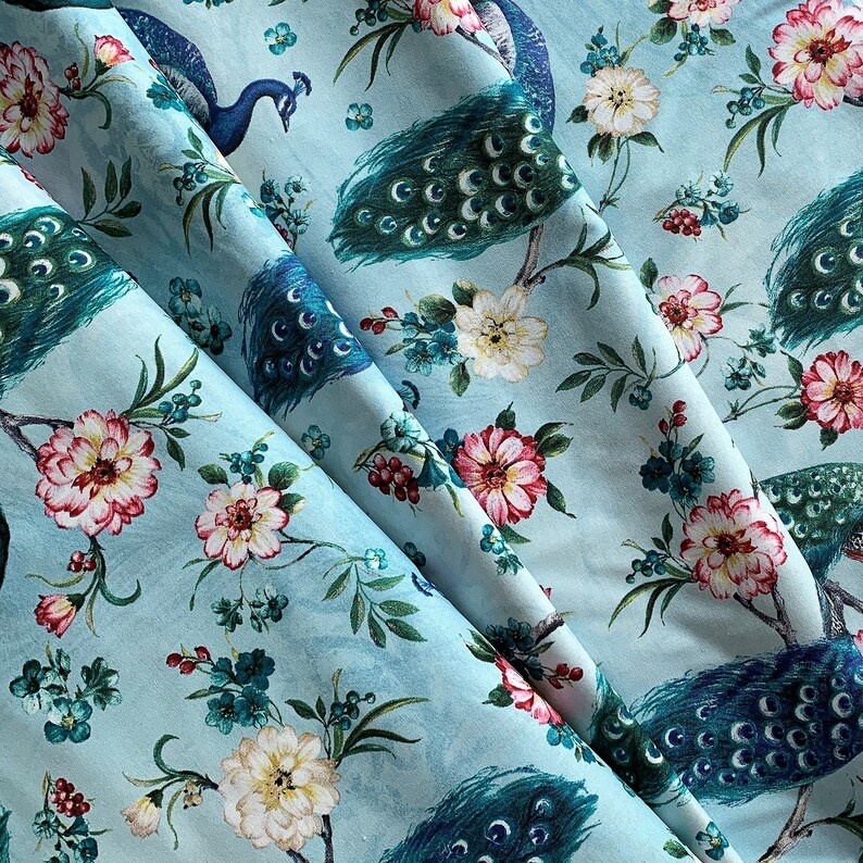 Peacock Fabric Blue Feathered Peacock 100% Cotton Fabric - Etsy