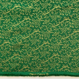 Green & Gold Christmas Fabric by the Yard and Half, Green With Gold ...