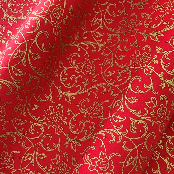 Red Gold Fabric - Etsy
