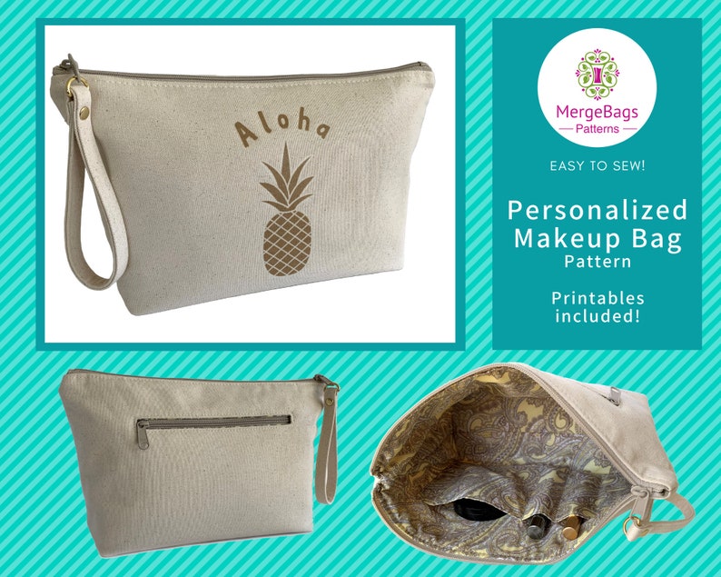 Large Makeup Bag PDF Sewing Pattern Zippered Cosmetic Case - Etsy