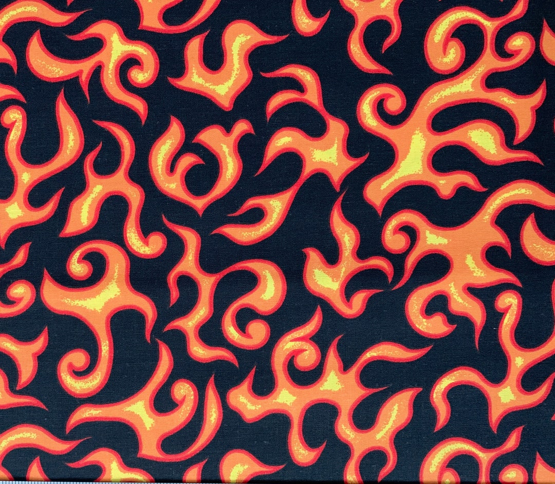 Flames Fabric, Novelty 100% Cotton Fabric, Yellow Flames on Black ...
