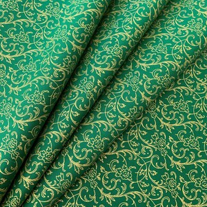 Green & Gold Christmas Fabric by the Yard and Half, Green With Gold ...