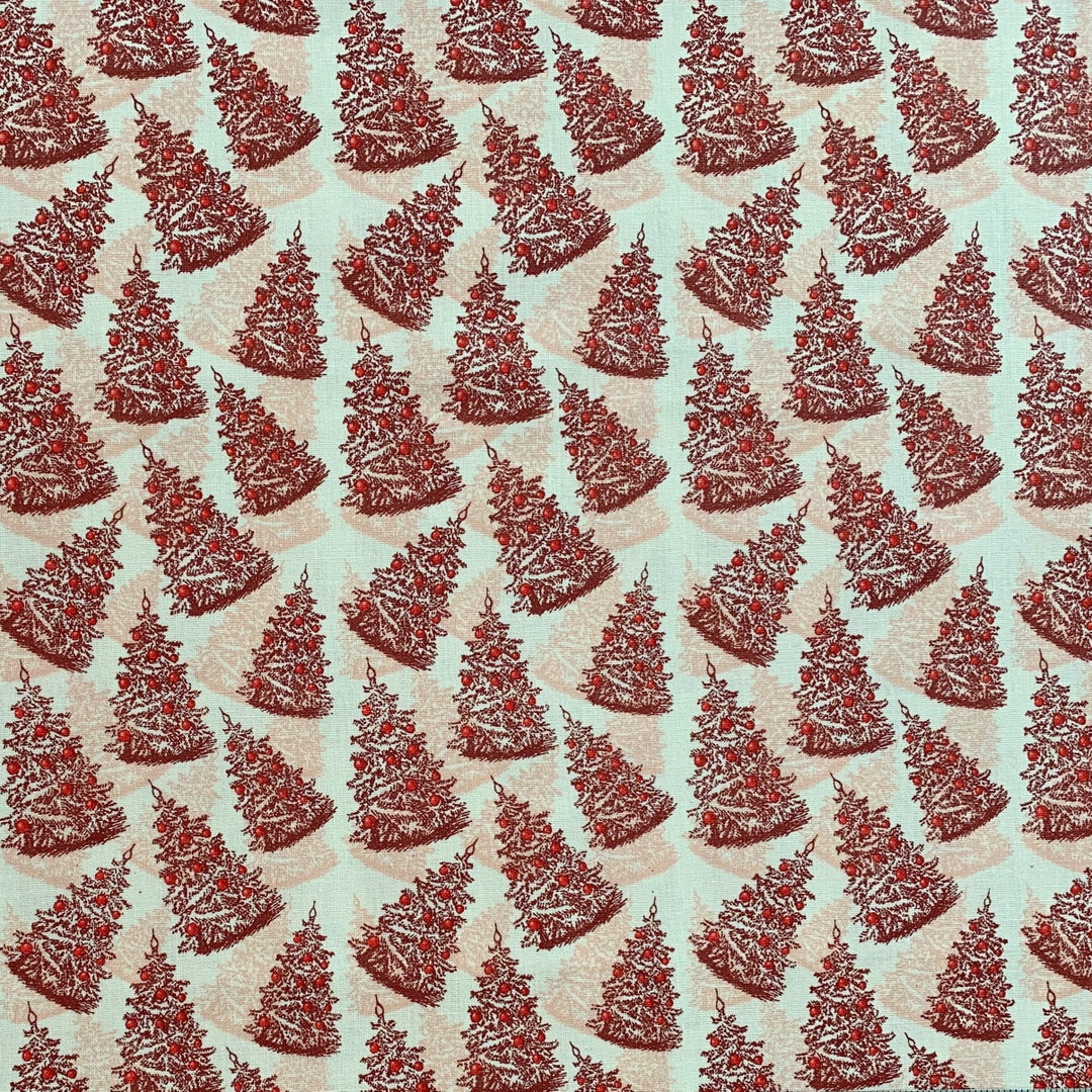 Christmas Tree Cotton Fabric, Decorated Trees in Red, Quilting Fabric ...