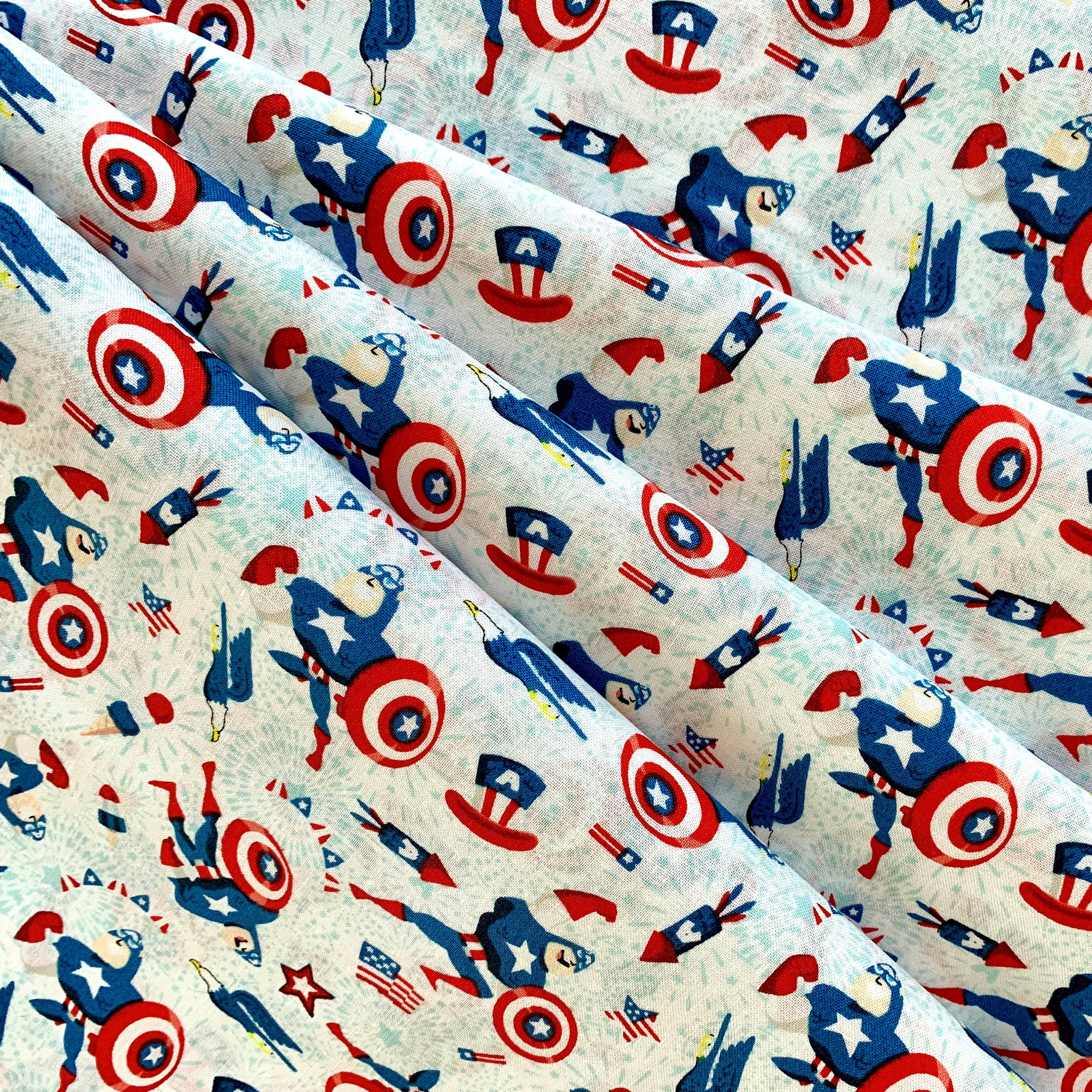 Captain America Fabric: Patriotic Toss Print, 100% Cotton, 44" Wide - Etsy