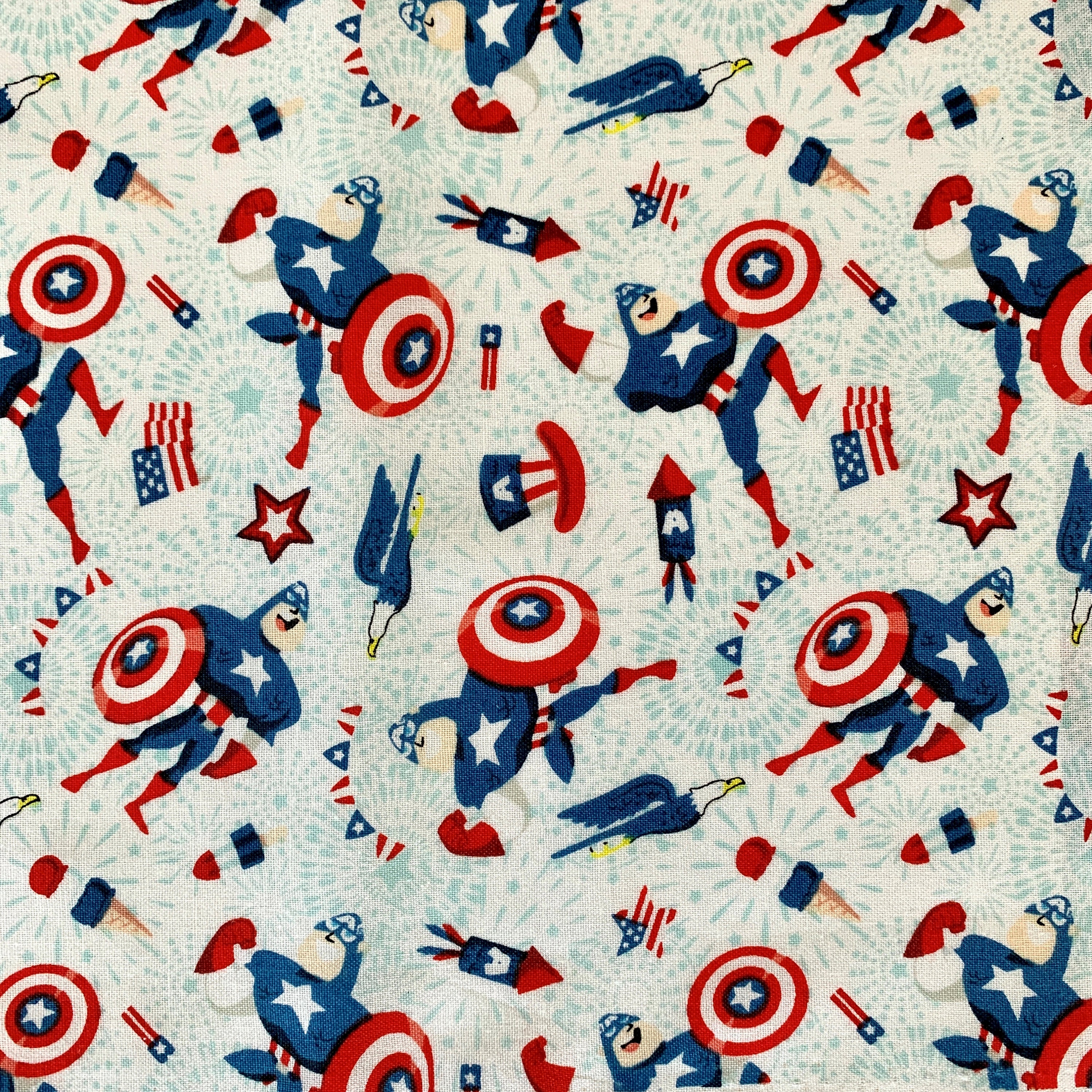 Captain America Fabric: Patriotic Toss Print, 100% Cotton, 44" Wide - Etsy