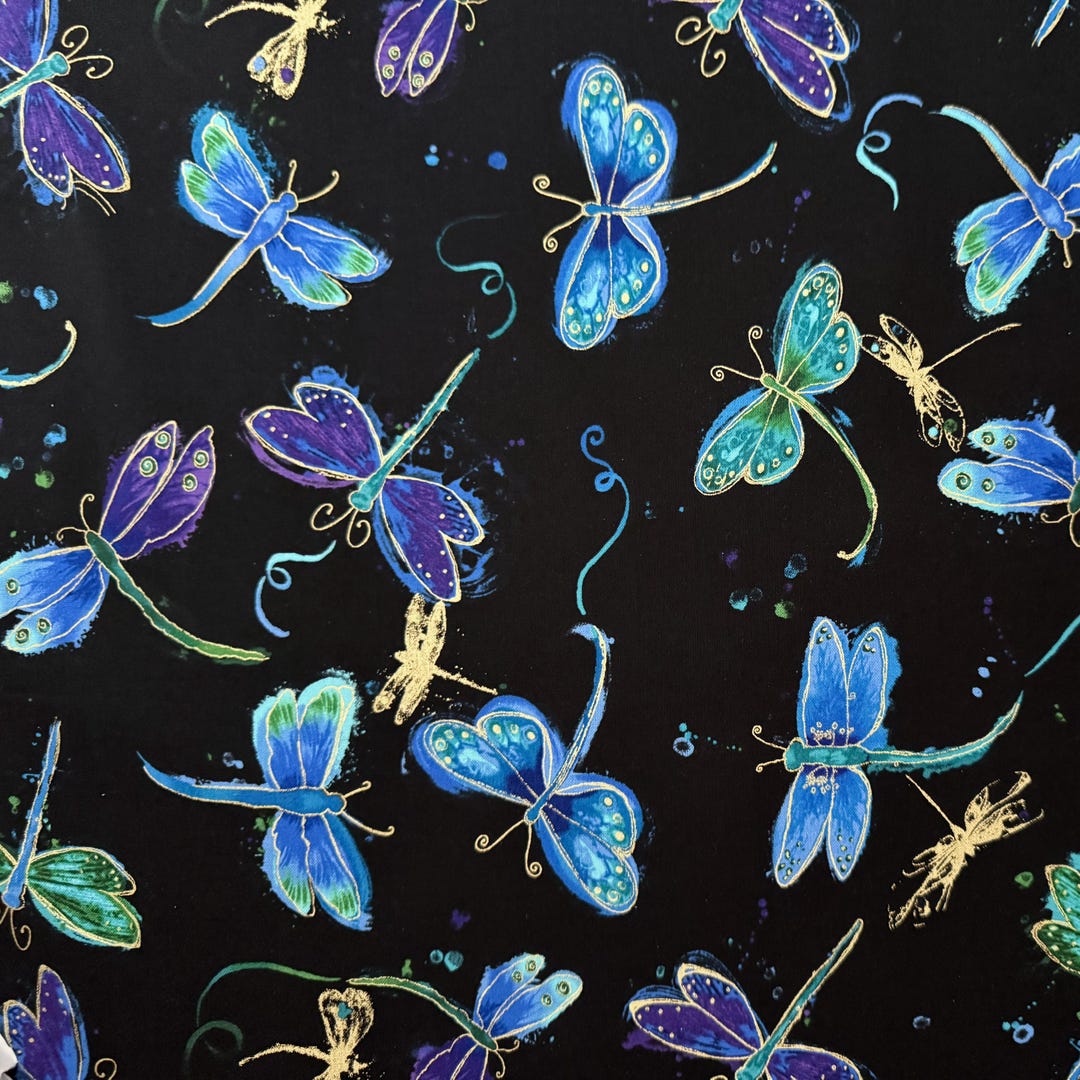 Dragonfly Toss Fabric, Metallic Gold, Fly by Night Collection - Etsy