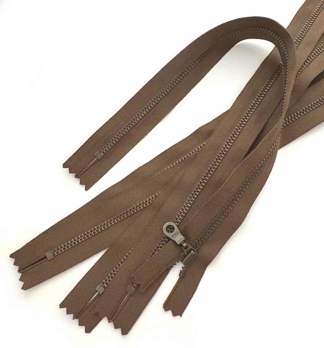 Brown 14" YKK Metal Zipper With Donut Pull, #4.5 Non Separating Metal ...