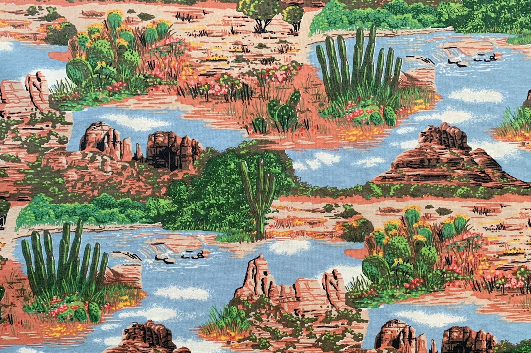Desert Scene 100% Cotton Fabric by Richlin Fabrics in Blue and Rust ...