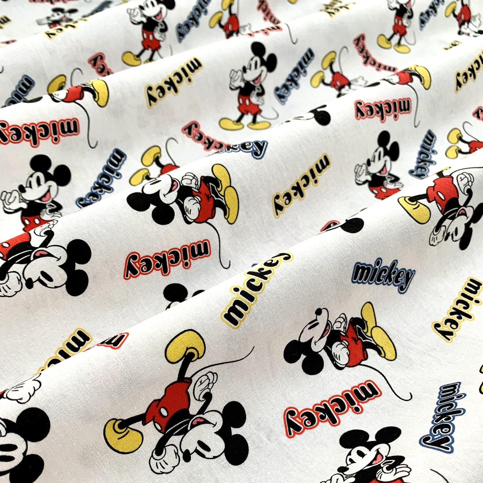 Mickey Mouse Cotton Fabric, Retro Name Badge Print, Disney Licensed - Etsy