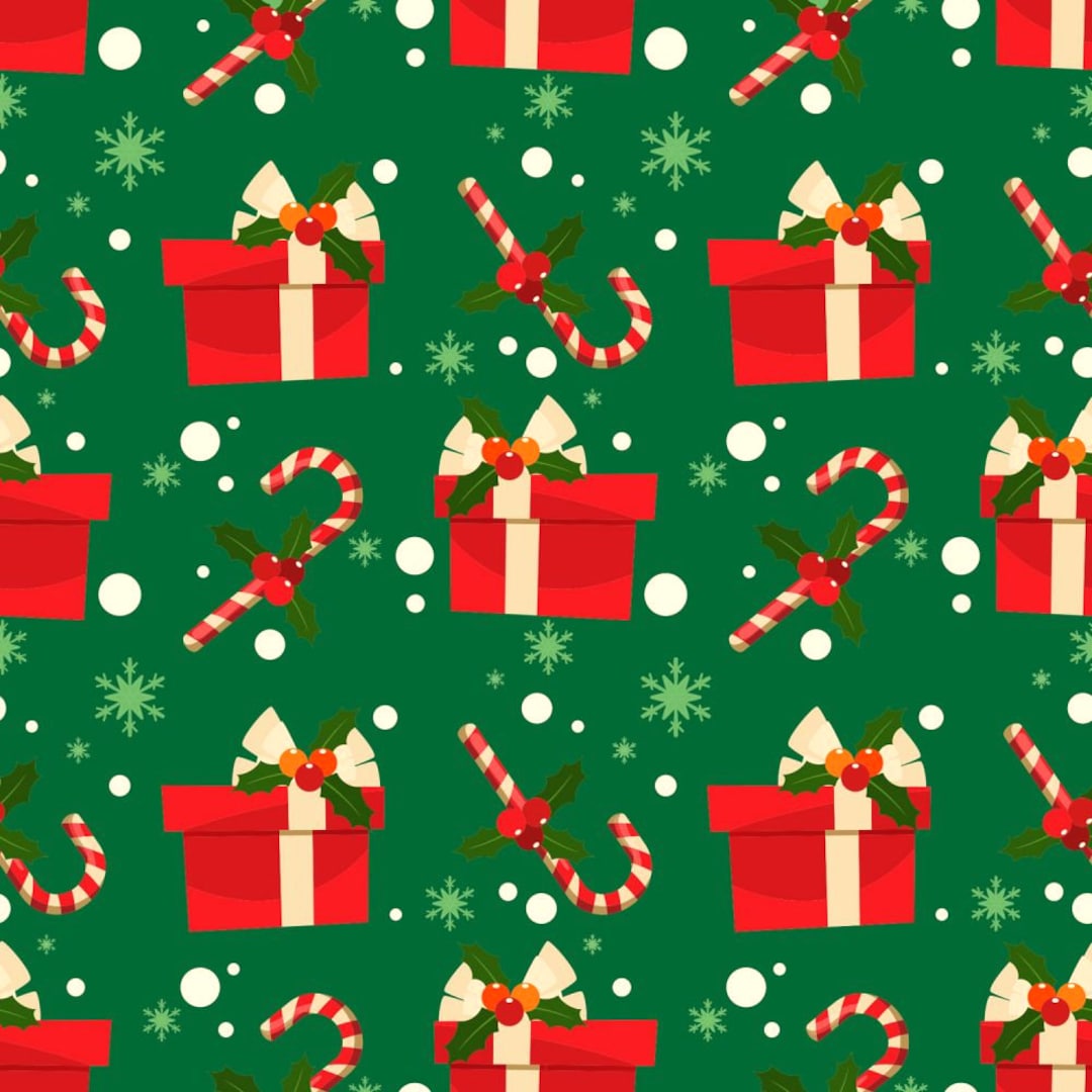 Christmas Fabric, Candy Canes Gifts on Green, Christmas Fabric by the ...