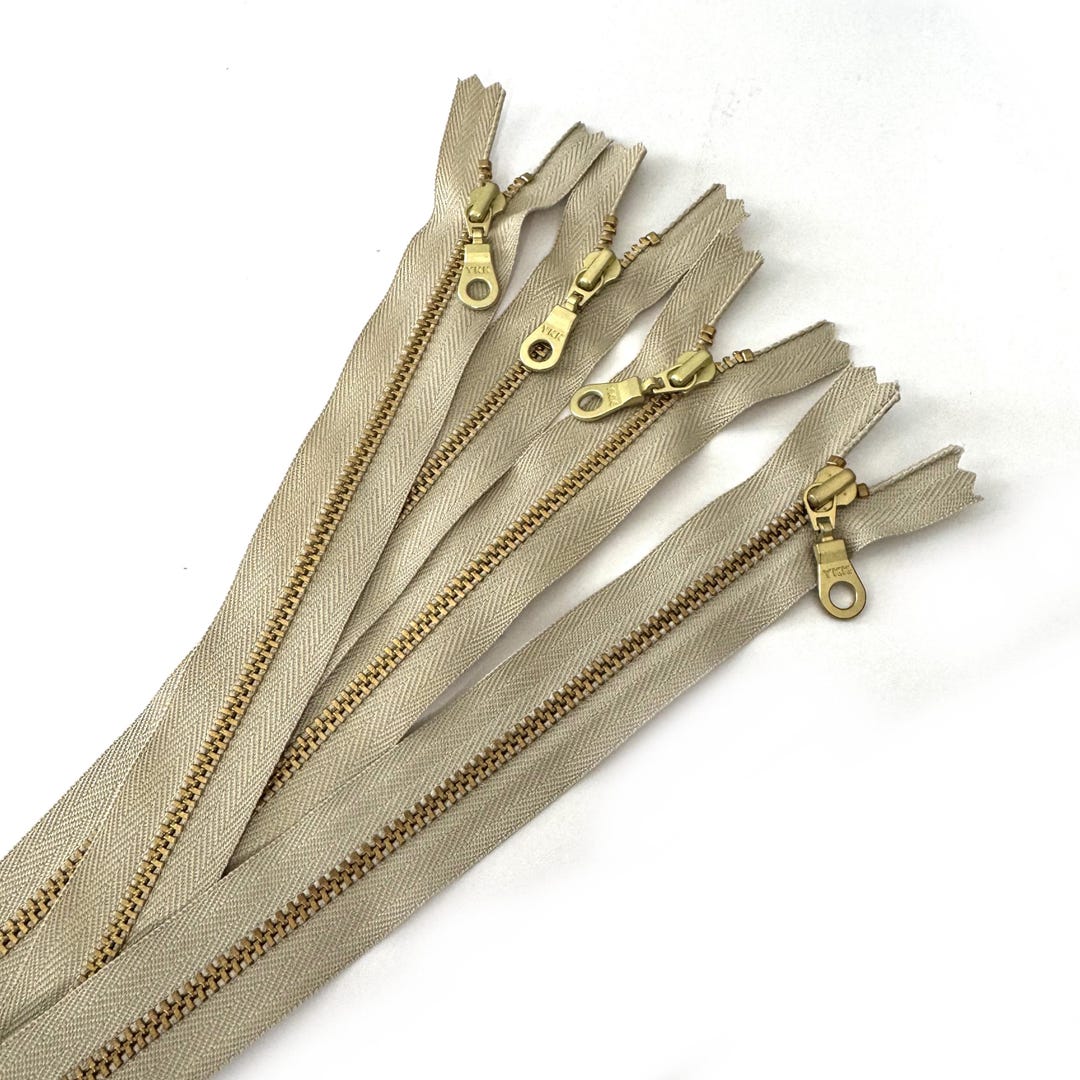 Beige Tan 18" YKK Metal Zipper With Gold Donut Pull, #4.5 Non Separating Metal Zipper, Bag ...