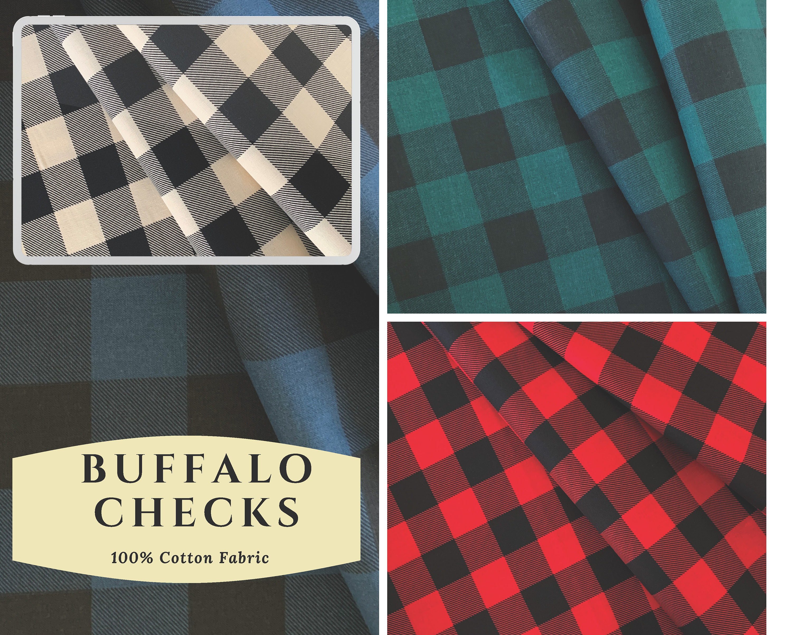 Buffalo Checks 100% Cotton Fabric Fabric by the Yard Plaid - Etsy