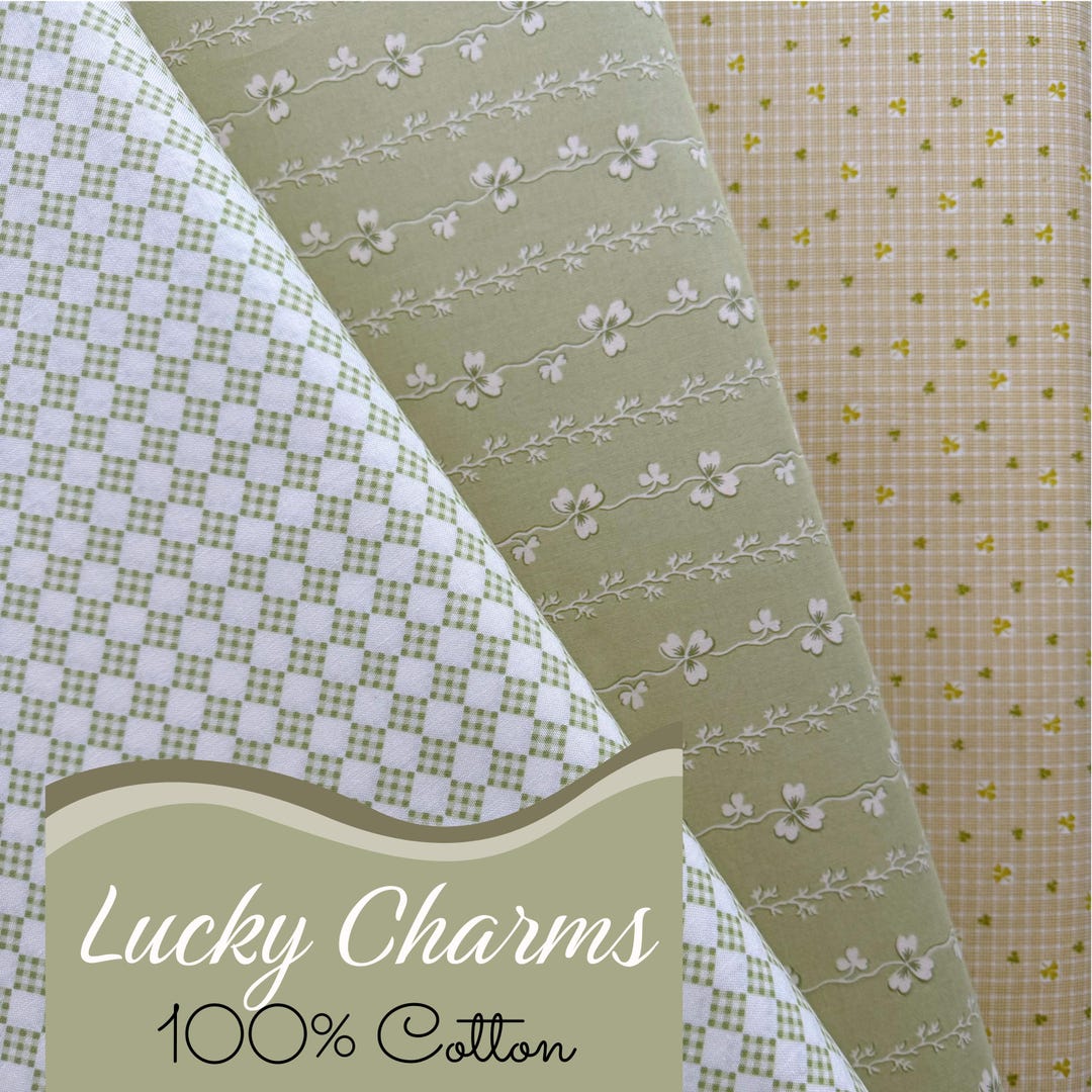 Lucky Charms Cotton Fabric, Green Floral and Check, Quilting Clothing ...