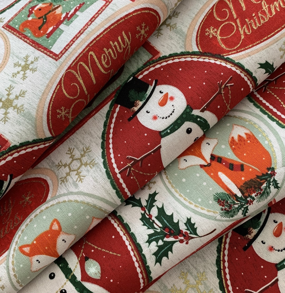 100% Cotton Fabric, Merry Christmas Santa & Snowmen, Quilting Cotton ...