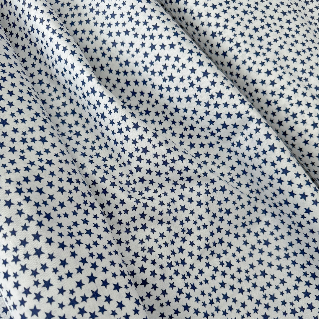 Patriotic Star Print Fabric, 100% Cotton Fabric, Navy Blue Stars ...