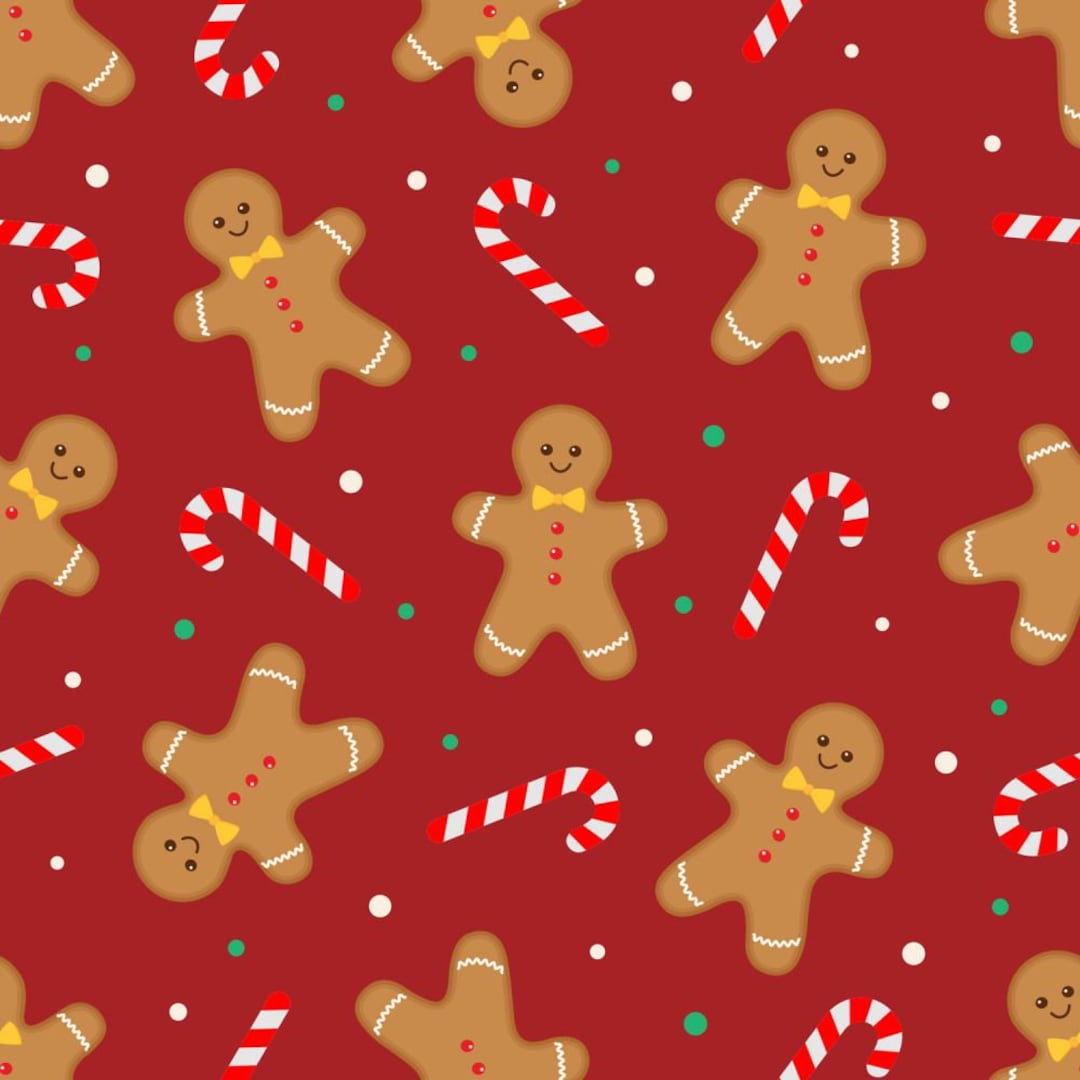 Gingerbread Dance Cotton Fabric, Christmas Candy Canes Print, Quilting ...