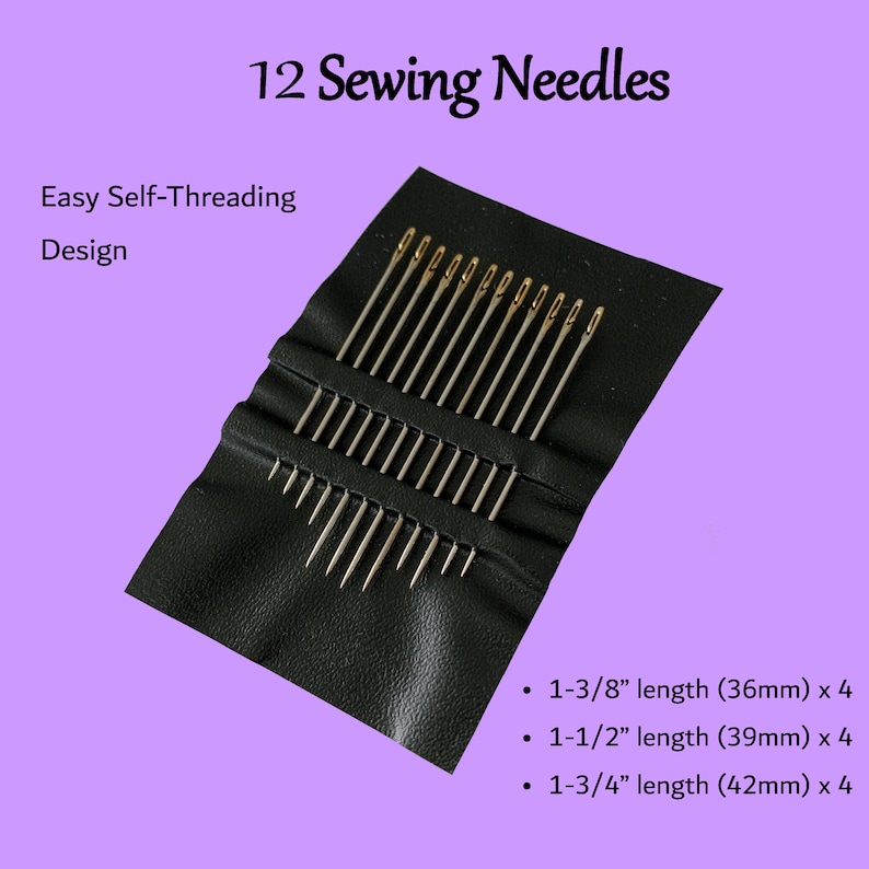 Self-threading Sewing Needles, Stainless Steel, Side Thread, Set of 12 ...