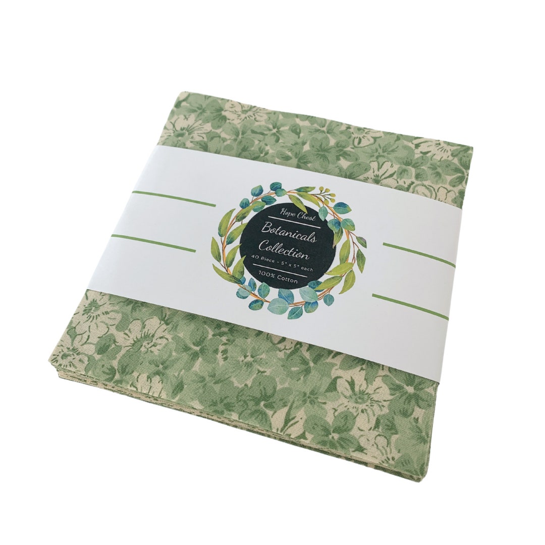 Charm Pack 5 Square Bundle, Hope Chest Florals Green Botanical ...