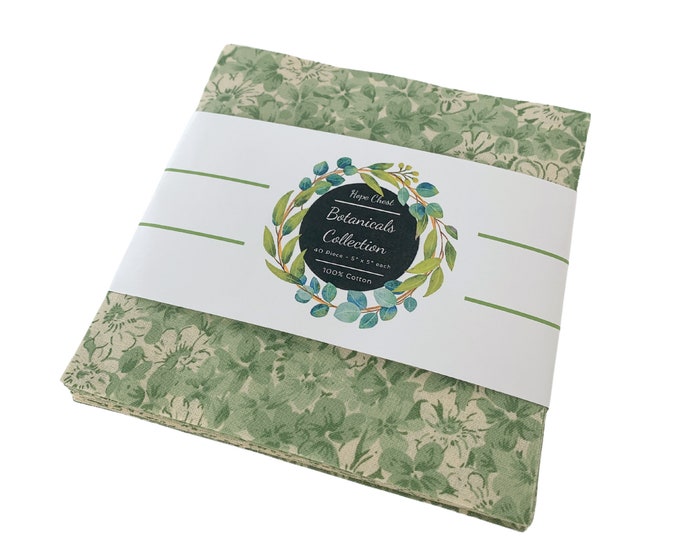 Charm Pack 5" Square Bundle, Hope Chest Florals Green Botanical ...