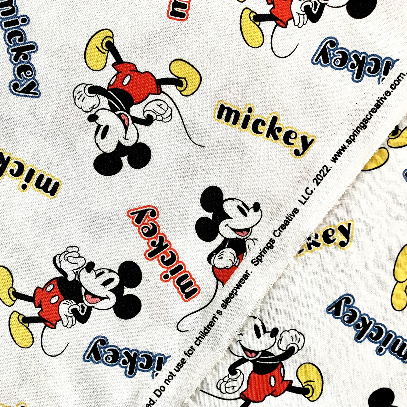 Mickey Mouse 100% Cotton Fabric, by Disney Licensed Fabric, Mickey ...