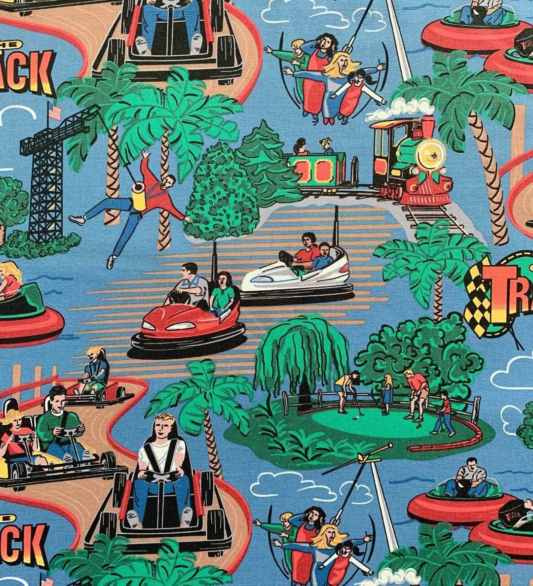 Theme Park 100% Cotton Fabric by Richlin Fabrics in Blue and Green ...