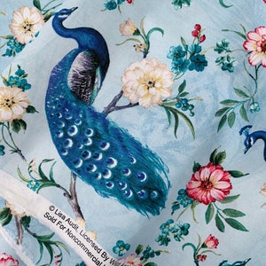 Peacock Fabric, Blue Feathered Peacock 100% Cotton Fabric - Etsy