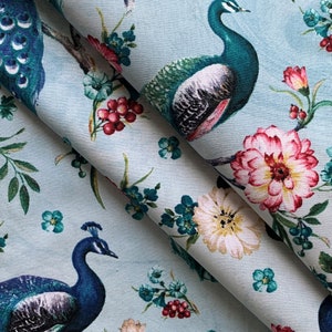 Peacock Fabric Blue Feathered Peacock 100% Cotton Fabric | Etsy