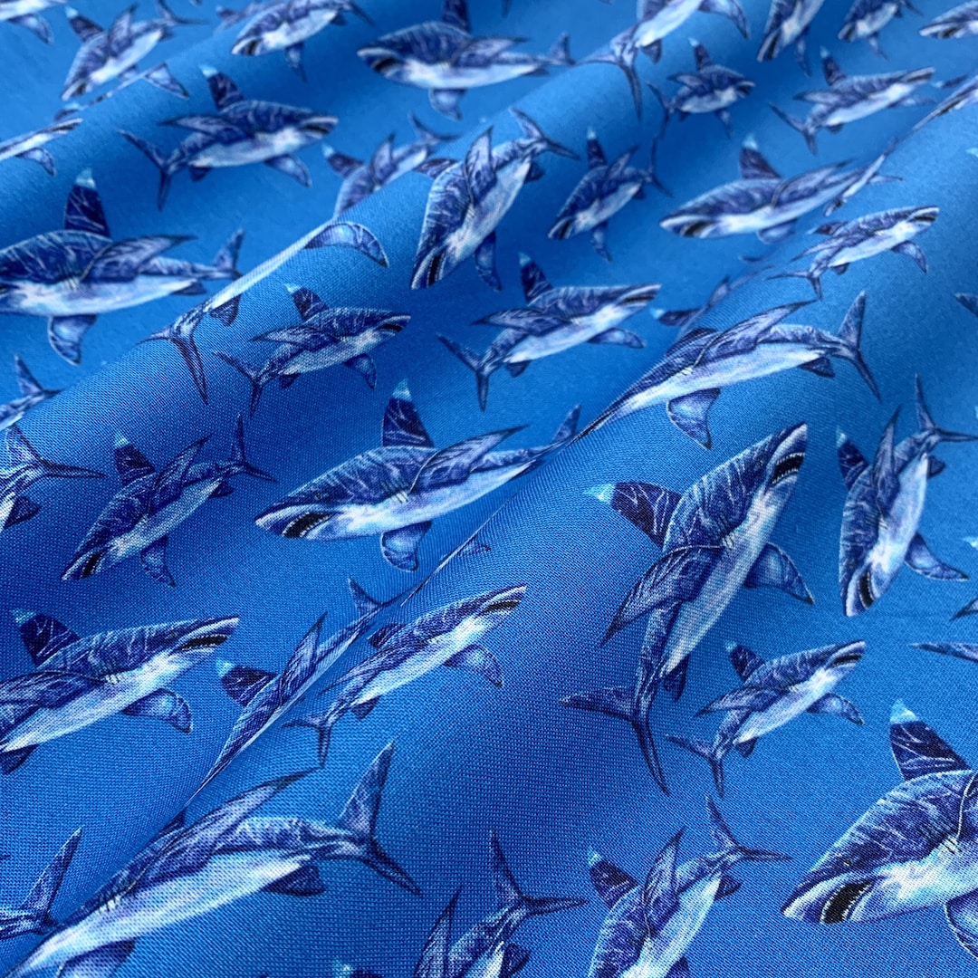 Shark Fabric 100% Cotton, Great White Shark by MDG Cotton Quilting ...
