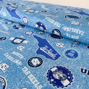 UNC 100% Cotton Fabric, University of North Carolina Tar Heel State ...