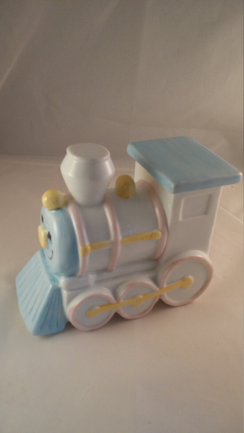 Blue Yellow Ceramic Train, Baby Boy, Baby Girl Train Ceramic Enesco ...