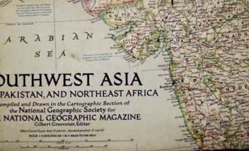 1952 Vintage National Geographic Map Southwest Asia, June 1952 Nat Geo ...
