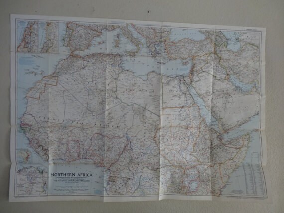 1954 Vintage National Geographic Map of Northern Africa, Map and Globe ...