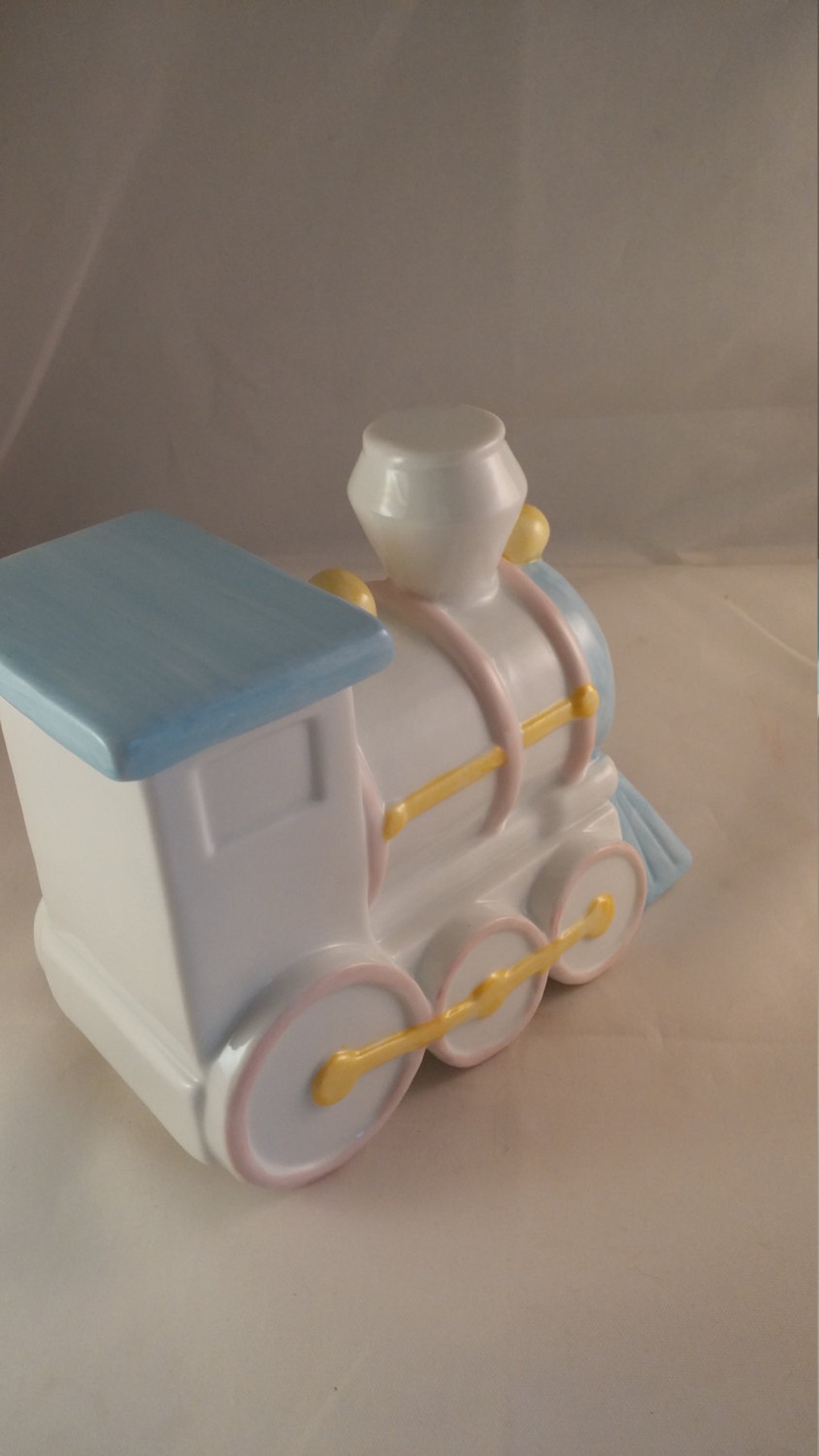 Blue Yellow Ceramic Train, Baby Boy, Baby Girl Train Ceramic Enesco ...