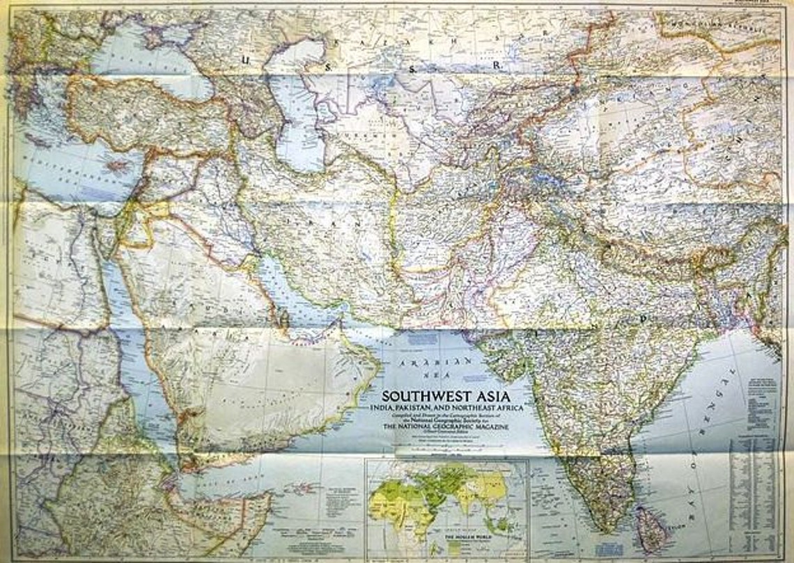 1952 Vintage National Geographic Map Southwest Asia, June 1952 Nat Geo ...