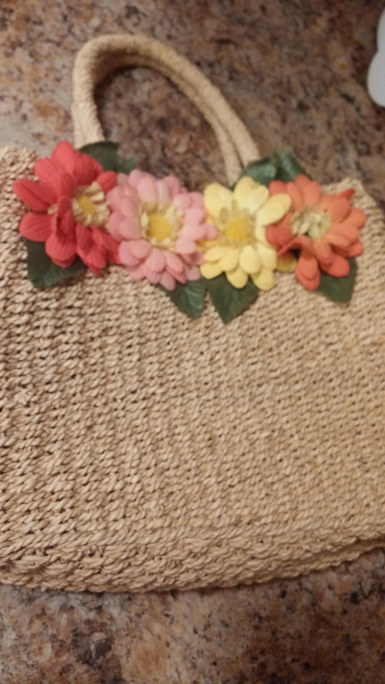 Purse, Vintage Straw Purse, Floral Straw Purse, Handbag, Vintage Beach ...