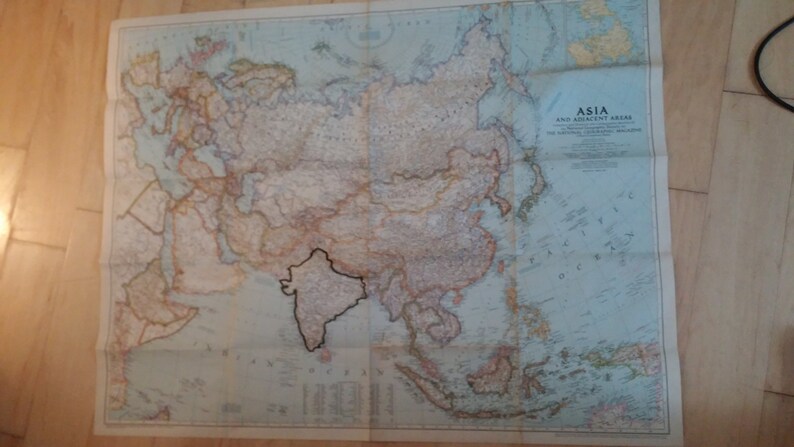 1951 Vintage National Geographic Map of Asia and Adjacent Areas - Etsy