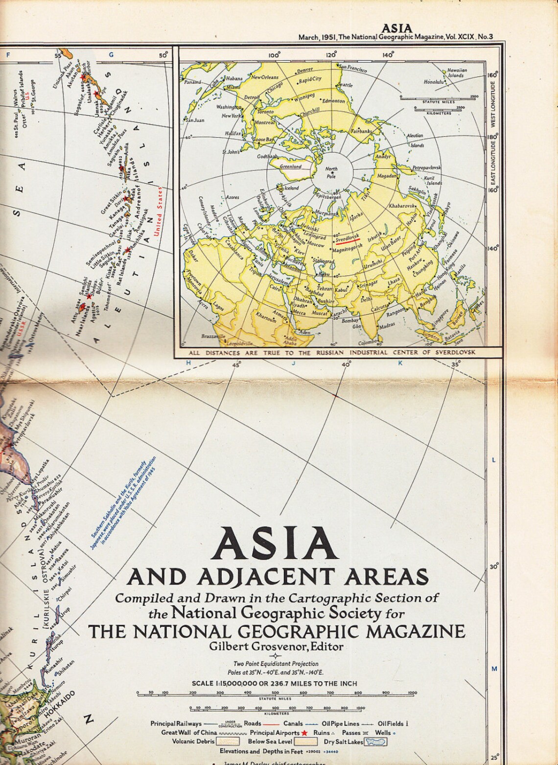 1951 Vintage National Geographic Map of Asia and Adjacent Areas - Etsy