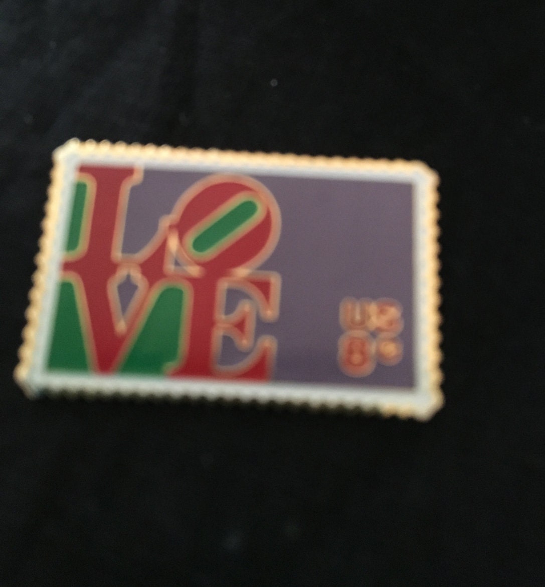 Love Postage Stamp Brooch, LOVE Pin, LOVE Jewelry, Vintage LOVE Pin ...