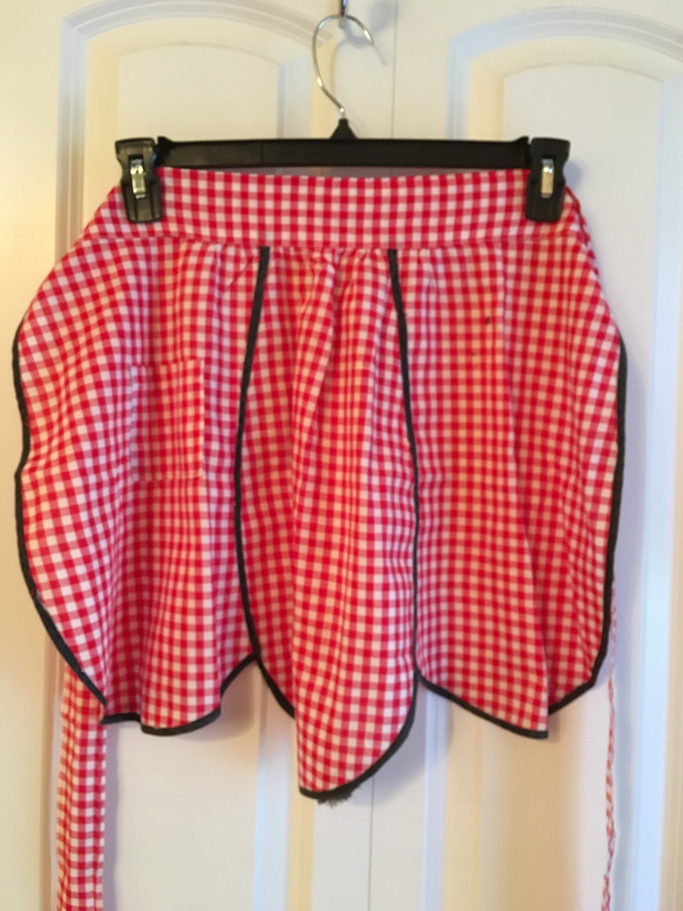 Vintage red and white checkered apron, waist apron, kitchen apron ...
