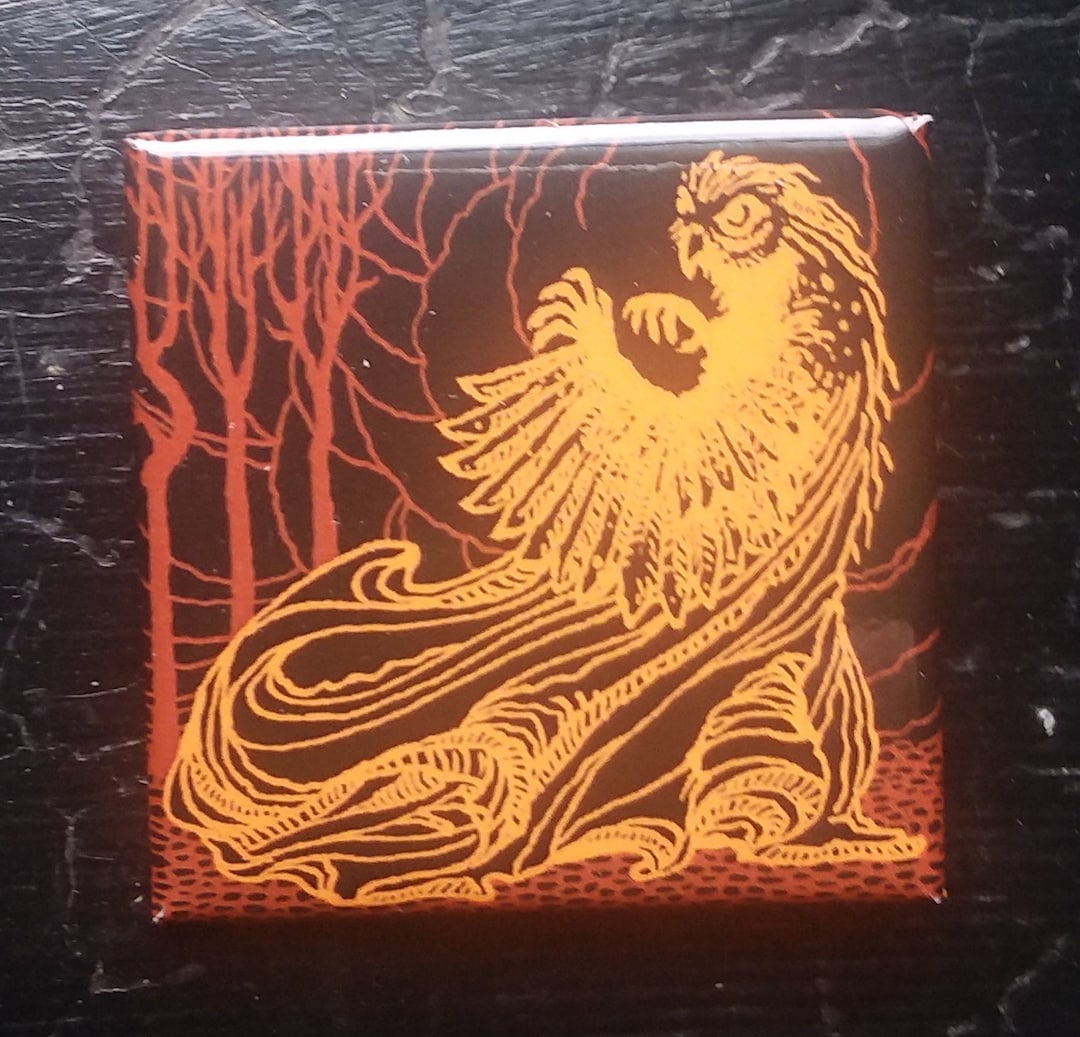Owl-witch / Lechuza 1.5" Square Pin. Occult Witchcraft Folklore ...