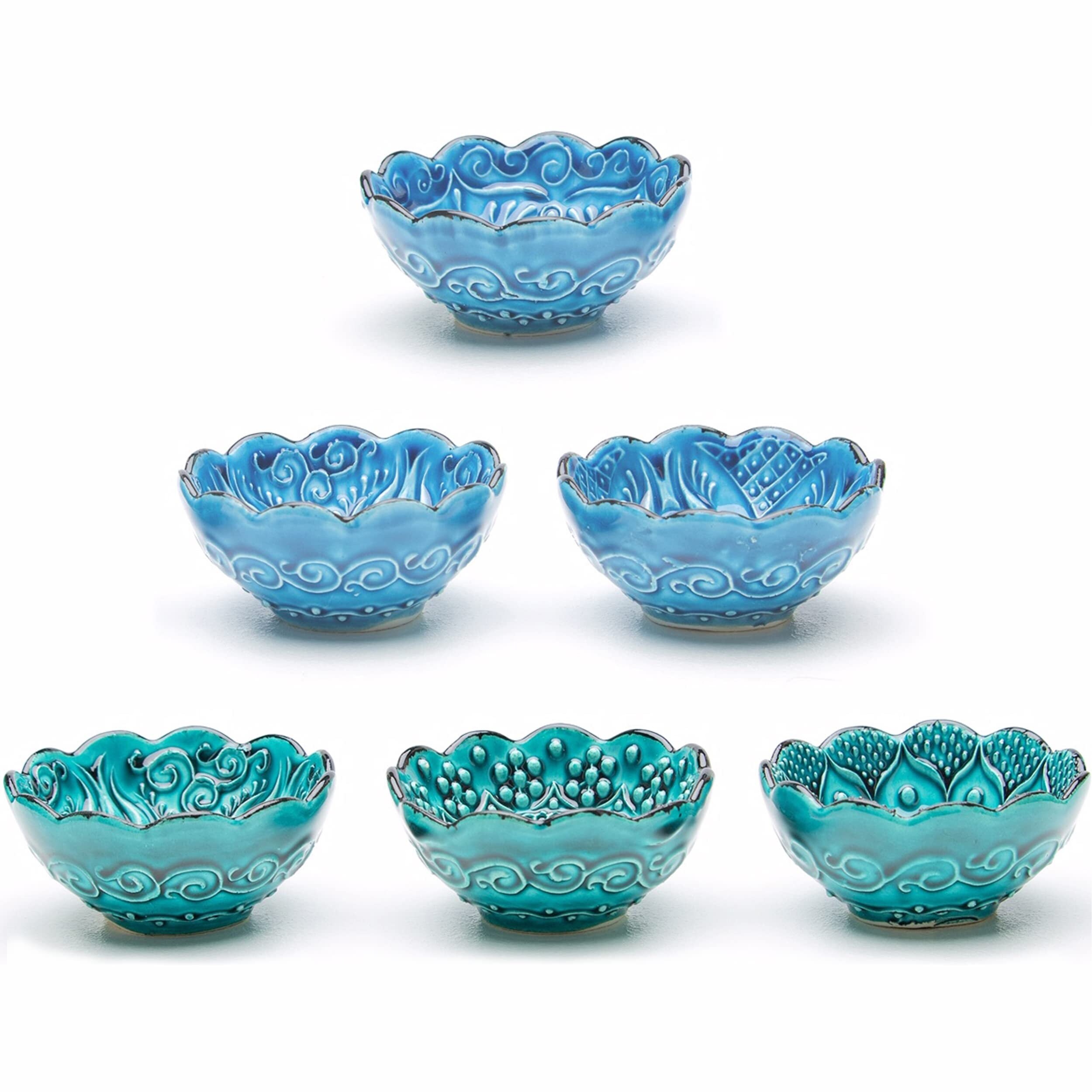 Handmade Ceramic Bowls Set of 6 Hand Painted Ceramic Turkish Pottery ...