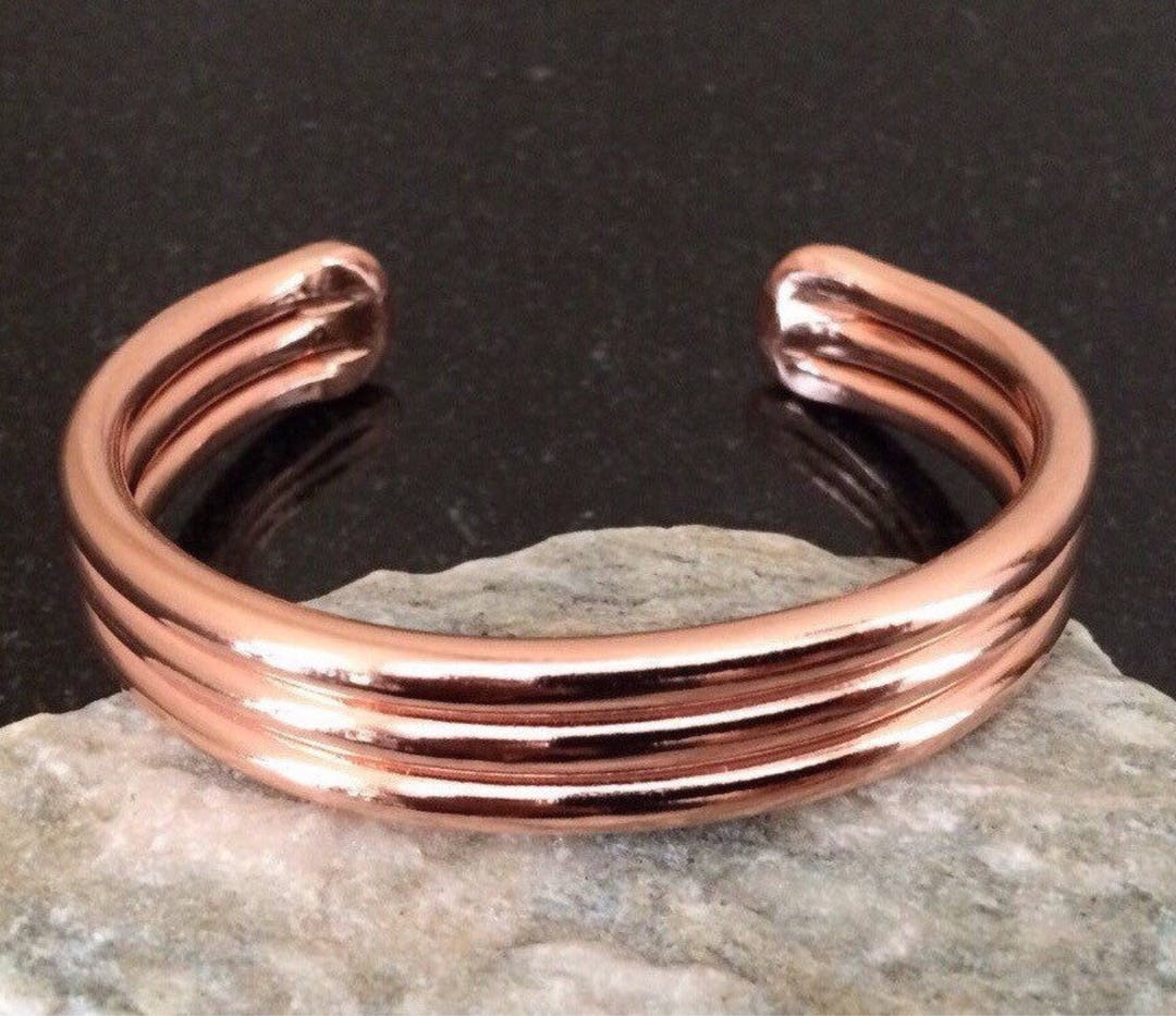 Men's Copper Bracelet - Adjustable, 6 Gauge Copper Wire, Shiny, Triple ...