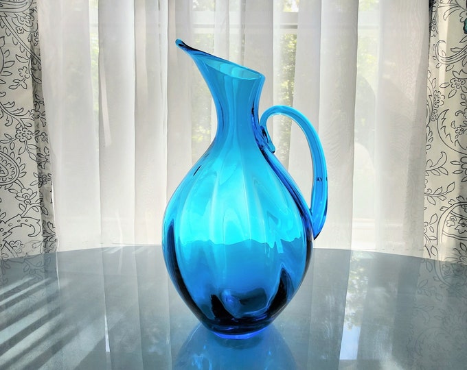60s Vintage Blenko Pitcher in Turquoise Blue #991 - Etsy
